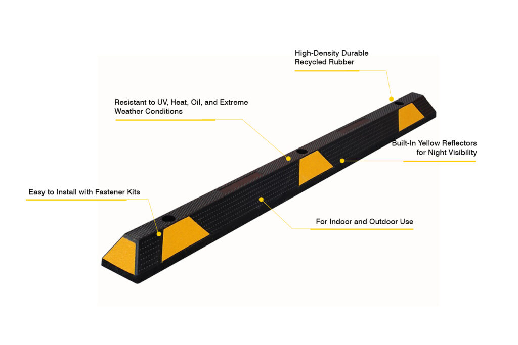 Rubber Wheel Stop - Yellow Reflectors Parking Wheel Stops
